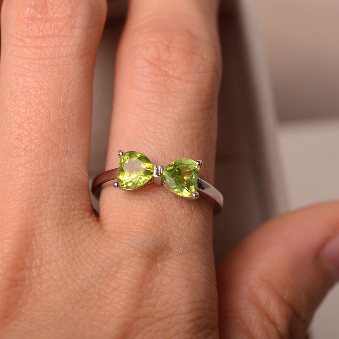 Natural Peridot Ring Heart Peridot Double Stone Ring | Etsy