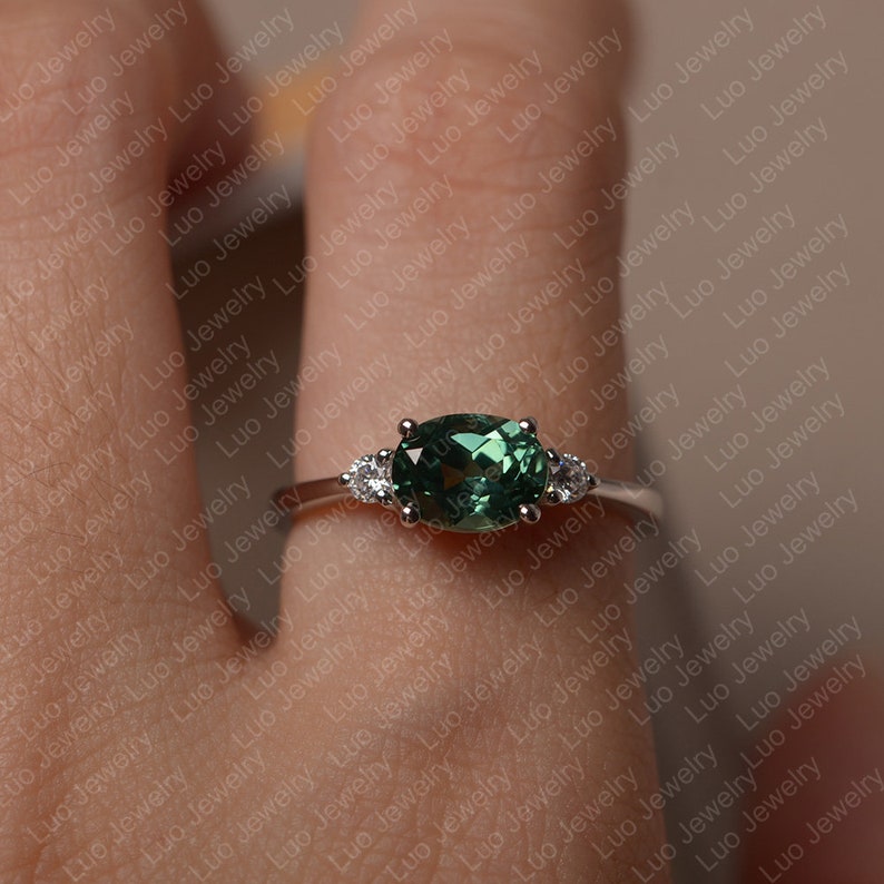 Lab Green Sapphire Ring White Gold Anniversary Ring Oval Cut | Etsy