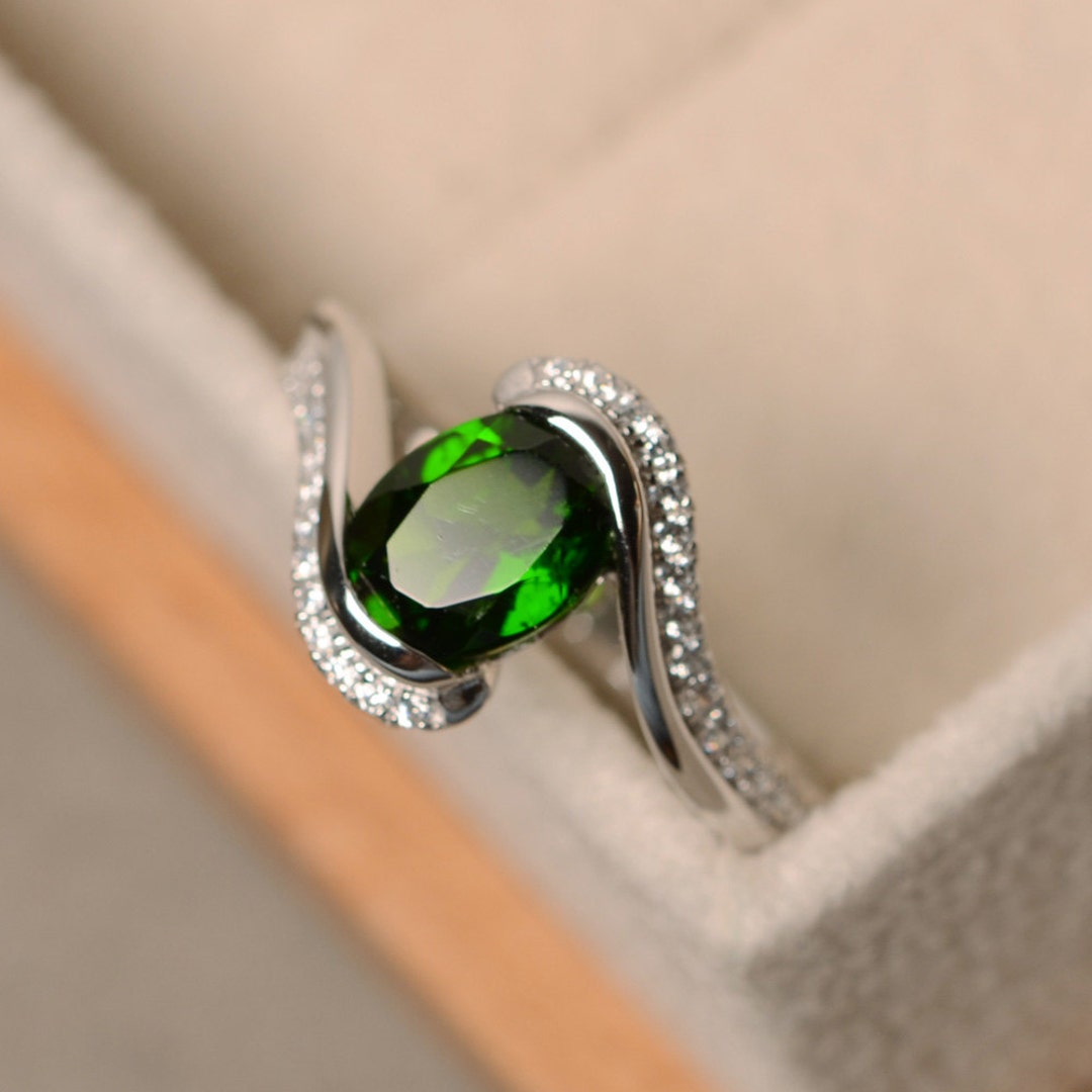 Diopside Ring, Oval Cut Diopside Ring, Chrome Diopside Ring, Oval Cut ...