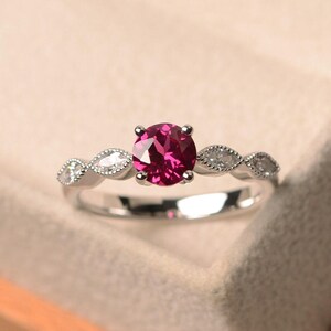 Ruby Promise Ring, July Birthstone Ring, Brilliant Cut Red Gemstone ...