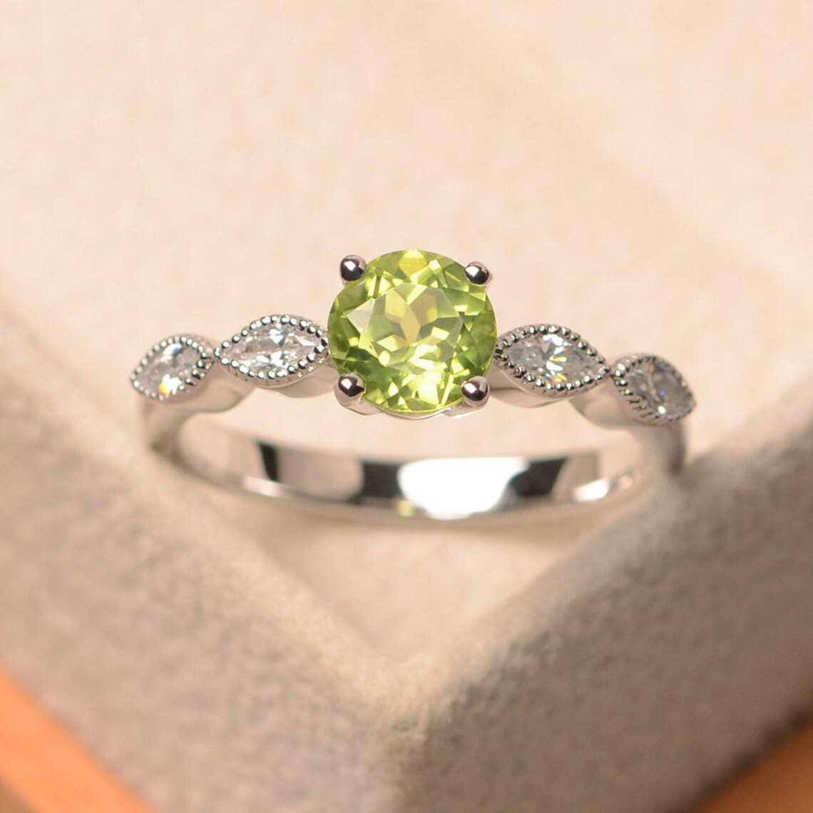 Natural Peridot Ring, August Birthstone, Round Cut Green Gemstone ...