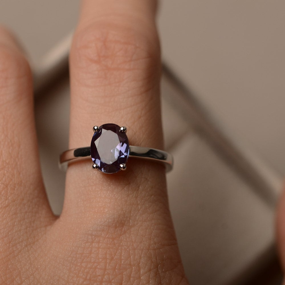 Color Changing Alexandrite Ring Oval Cut Silver Ring - Etsy