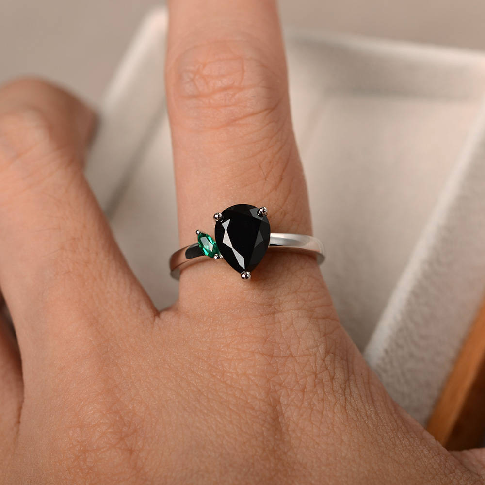 Cocktail party ring natural black spinel ring pear cut | Etsy