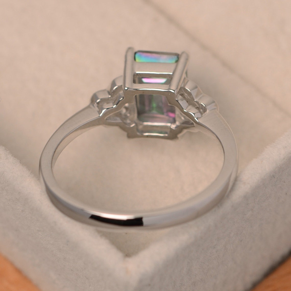Mystic Topaz Ring Rainbow Mystic Topaz Ring Emerald Cut | Etsy
