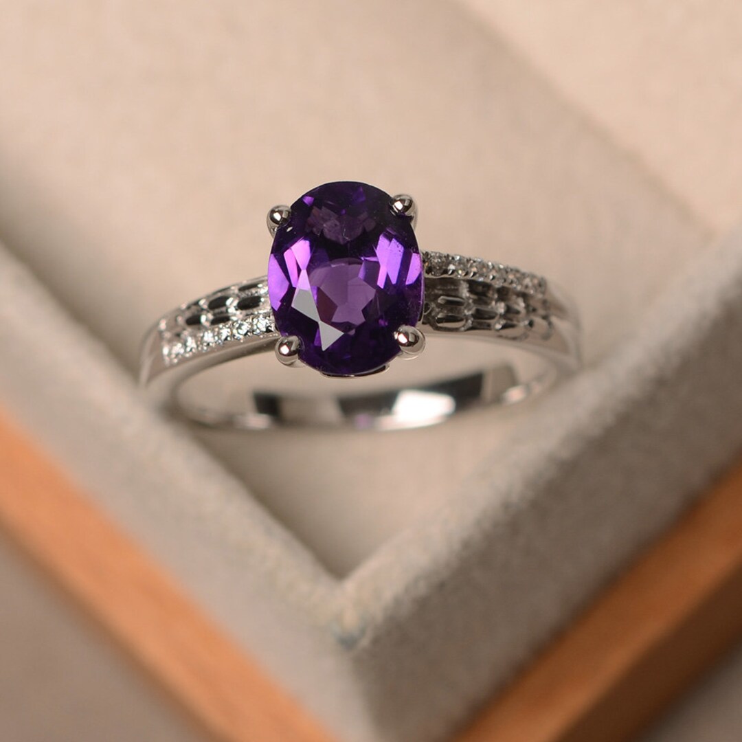 Purple Amethyst Ring, Engagement Ring, February Birthstone, Oval Cut ...