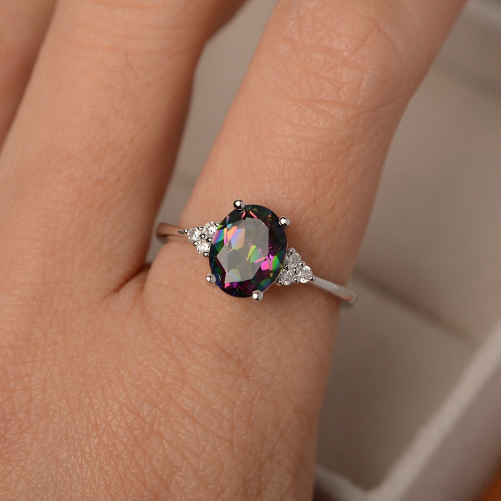 Mystic Topaz Ring Rainbow Topaz Ring Oval Cut Promise Ring Etsy