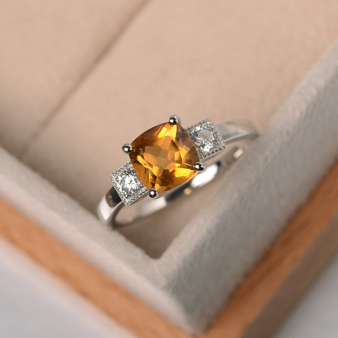 November Birthstone Ring, Natural Citrine Ring ,wedding Ring,cushion ...