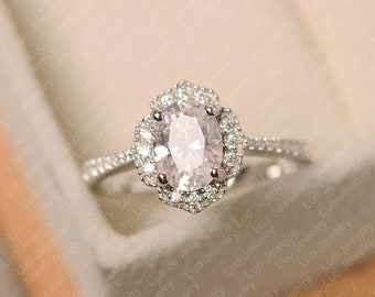 CZ Ring Oval Cut Pink Stone Ring Sterling Silver Ring for Women - Etsy