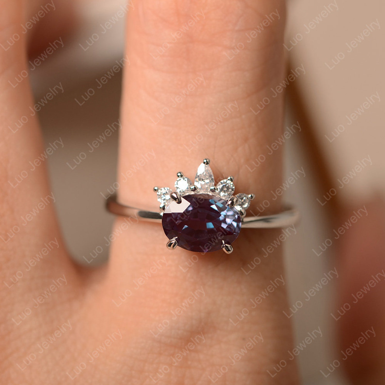 Lab Alexandrite Ring Anniversary Ring Sterling Silver Oval | Etsy