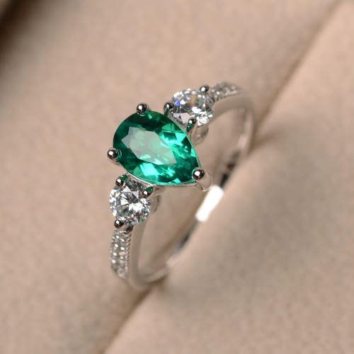 Lab Emerald Ring Trillion Cut Engagement Ring Sterling - Etsy