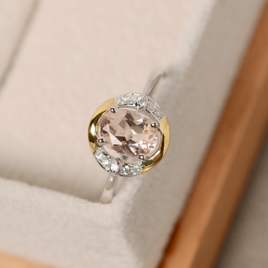 Morganite Ring Gold Sterling Silver Oval Cut Promise Ring - Etsy