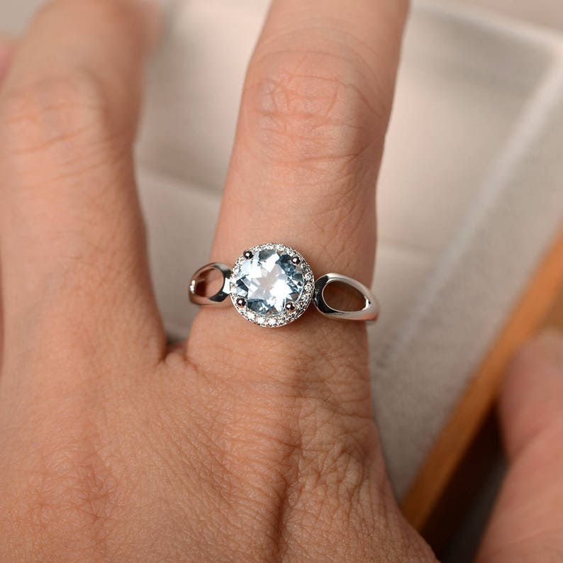 Blue Promise Rings Natural Aquamarine Rings Round Cut - Etsy