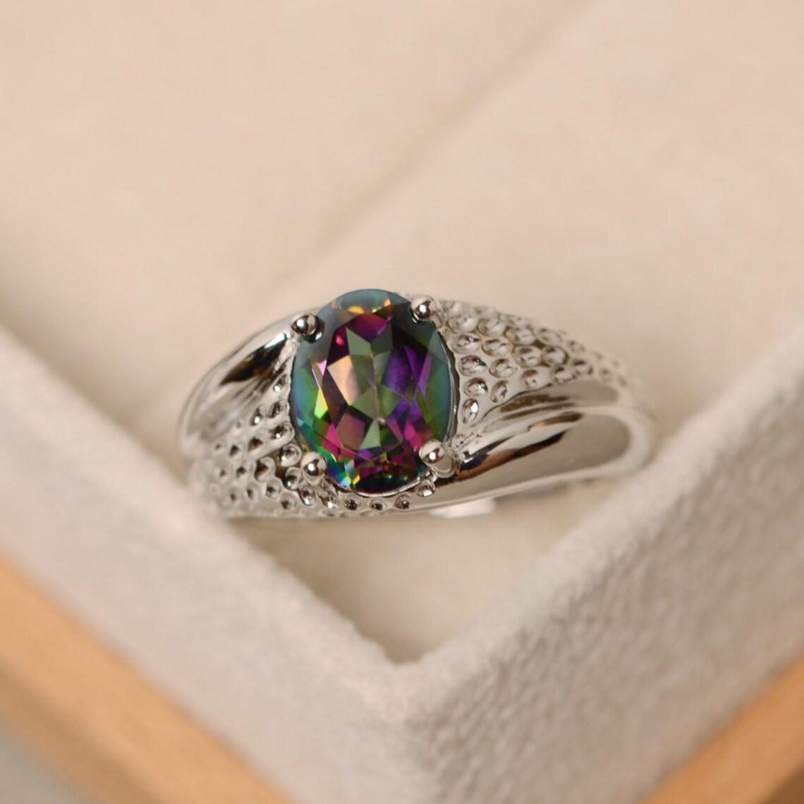 Mystic Topaz Ring Oval Cut Ring Mystic Topaz Rainbow Topaz - Etsy