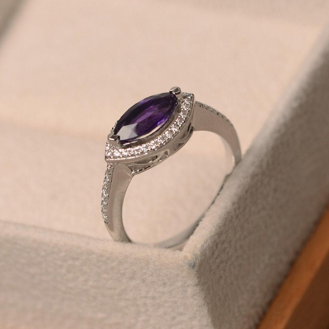 Purple Amethyst Ring, Marquise Cut, Engagement, Silver, February ...