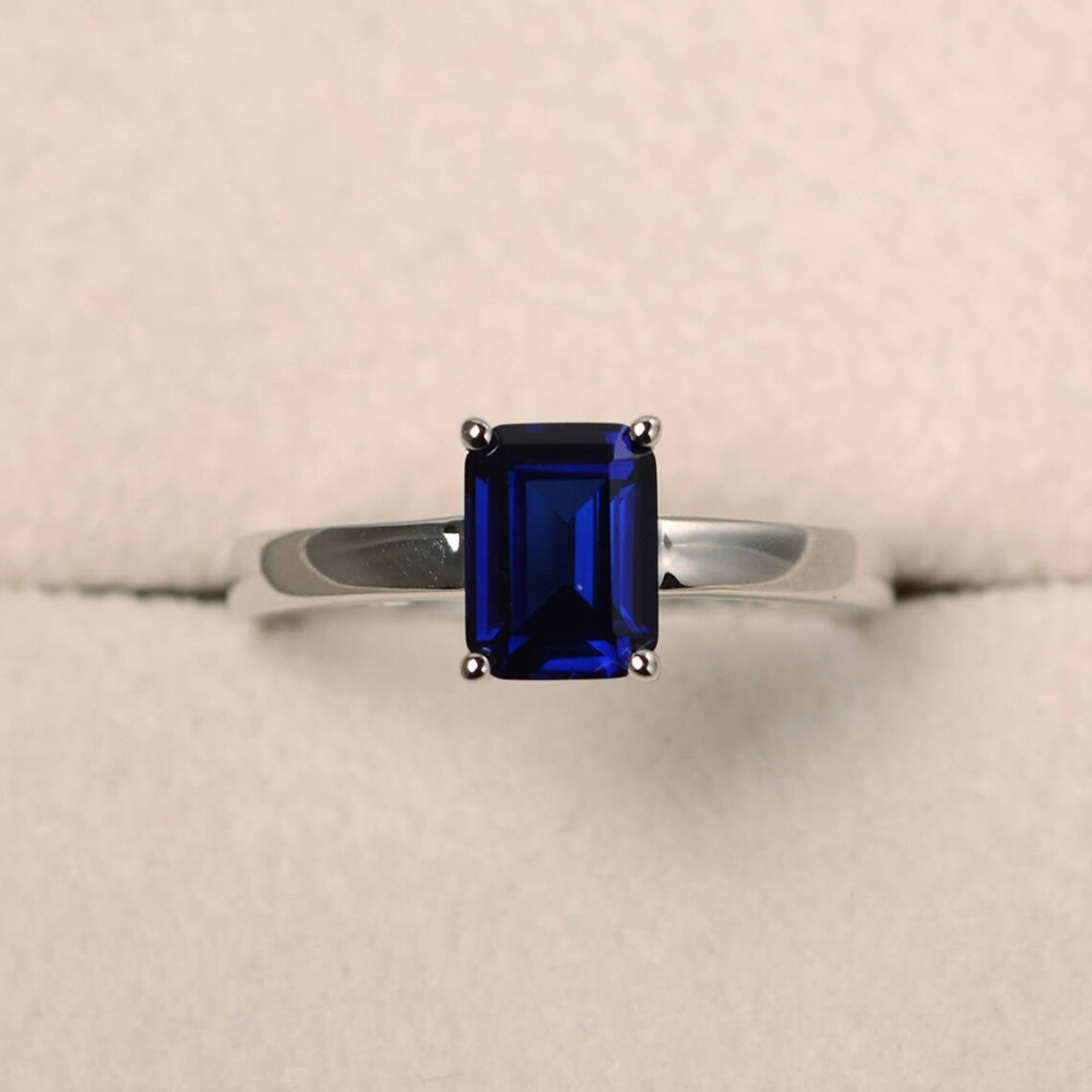 Unique Wedding Ring Blue Sapphire Ring Emerald Cut Blue - Etsy