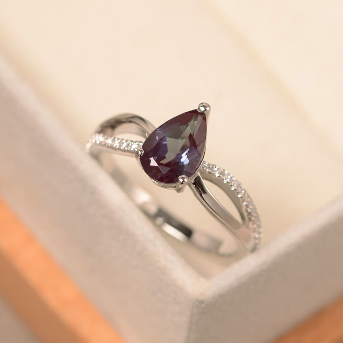 Lab Alexandrite Ring Sterling Silver Engagement Ring Pear | Etsy