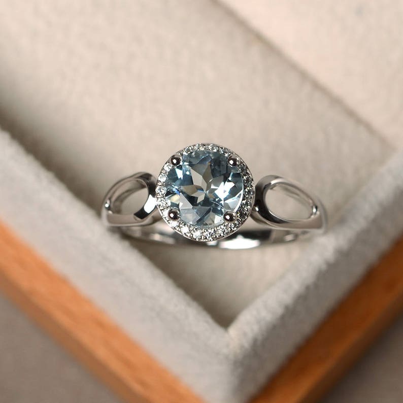 Blue Promise Rings Natural Aquamarine Rings Round Cut - Etsy