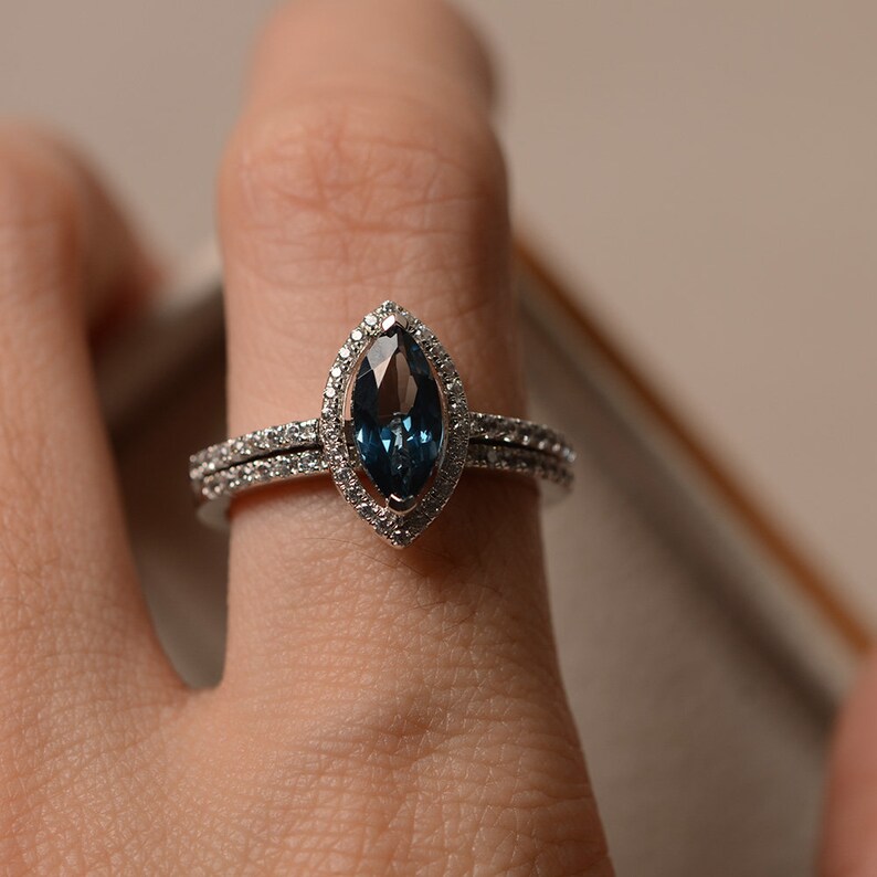London Blue Topaz Ring Silver Proposal Ring Marquise Cut - Etsy