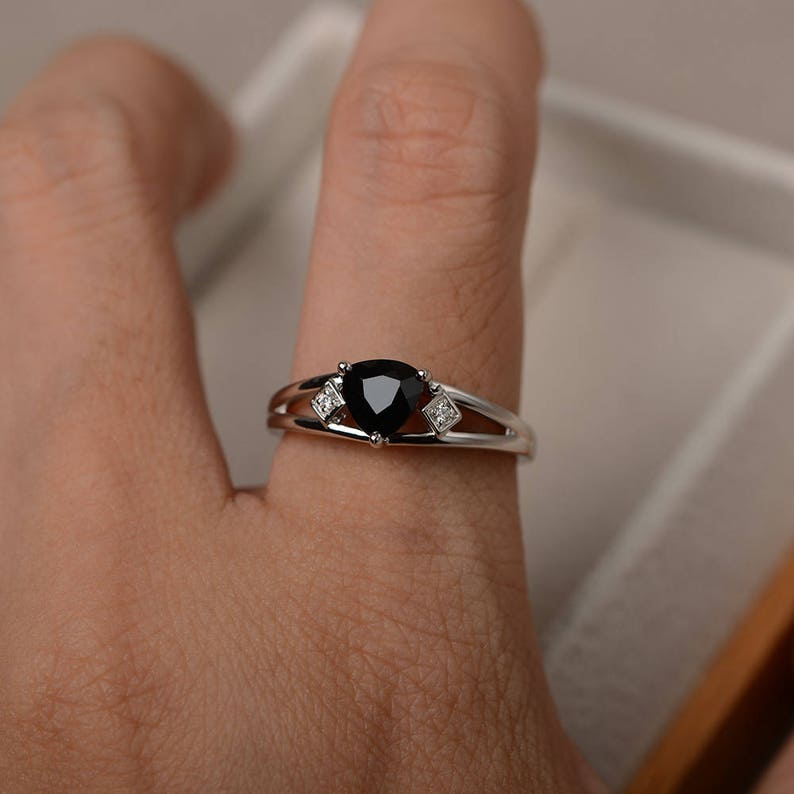 Natural Black Spinel Ring Anniversary Ring Three Stones - Etsy