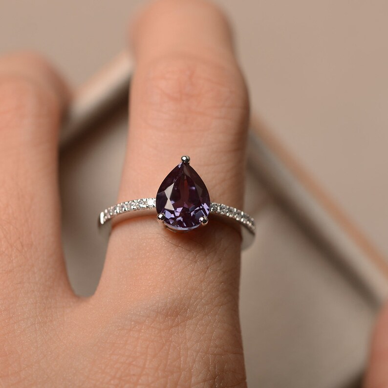 Alexandrite Ring Silver Pear Cut Alexandrite June - Etsy