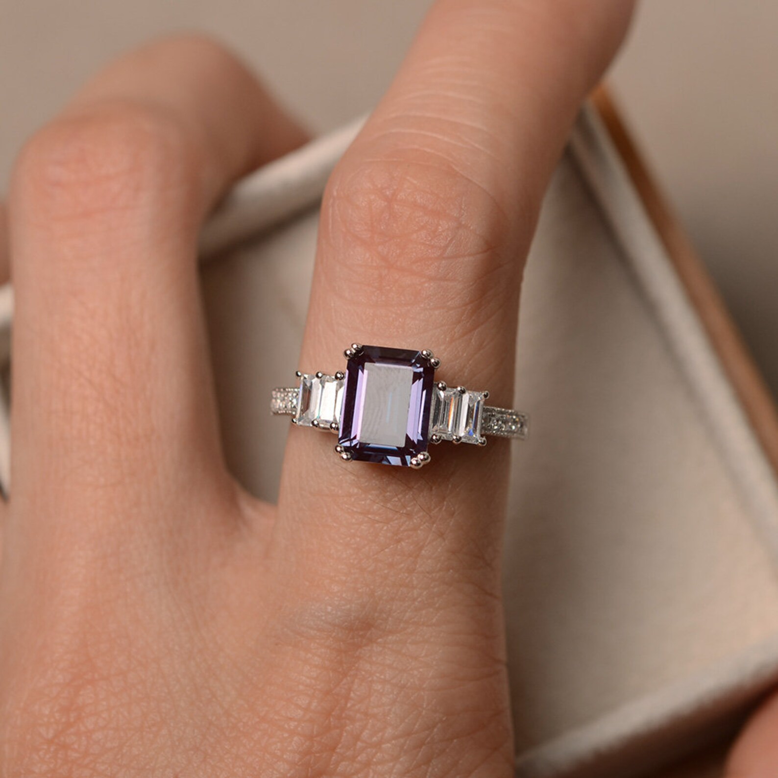 Lab Alexandrite Ring Wedding Ring Emerald Cut Gemstone - Etsy