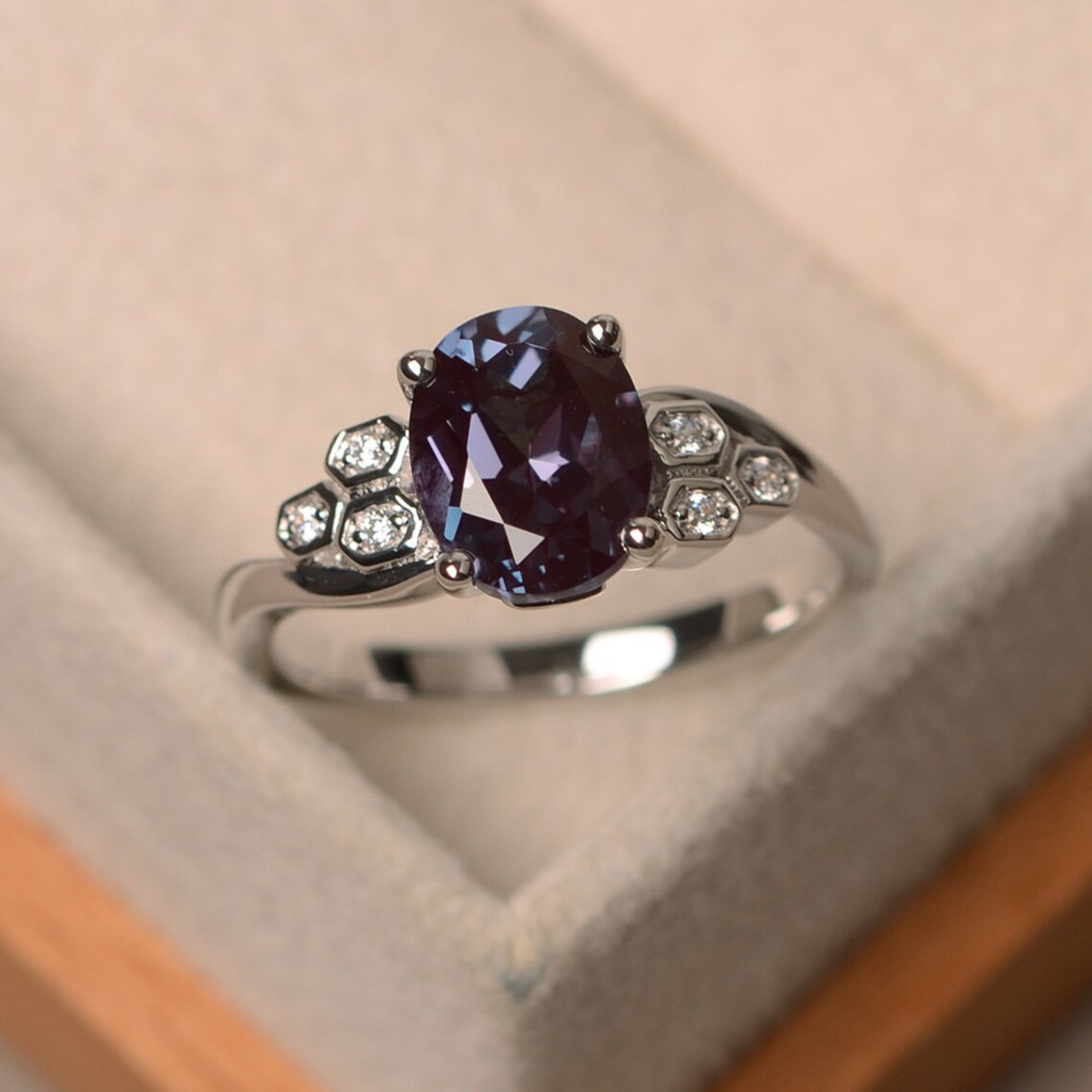 Lab Alexandrite Ring Engagement Ring Oval Cut Color | Etsy