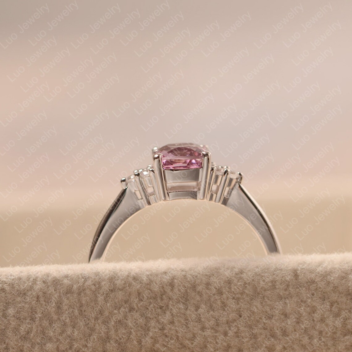 Pink Spinel Ring Sterling Silver Wedding Ring Cushion Cut - Etsy
