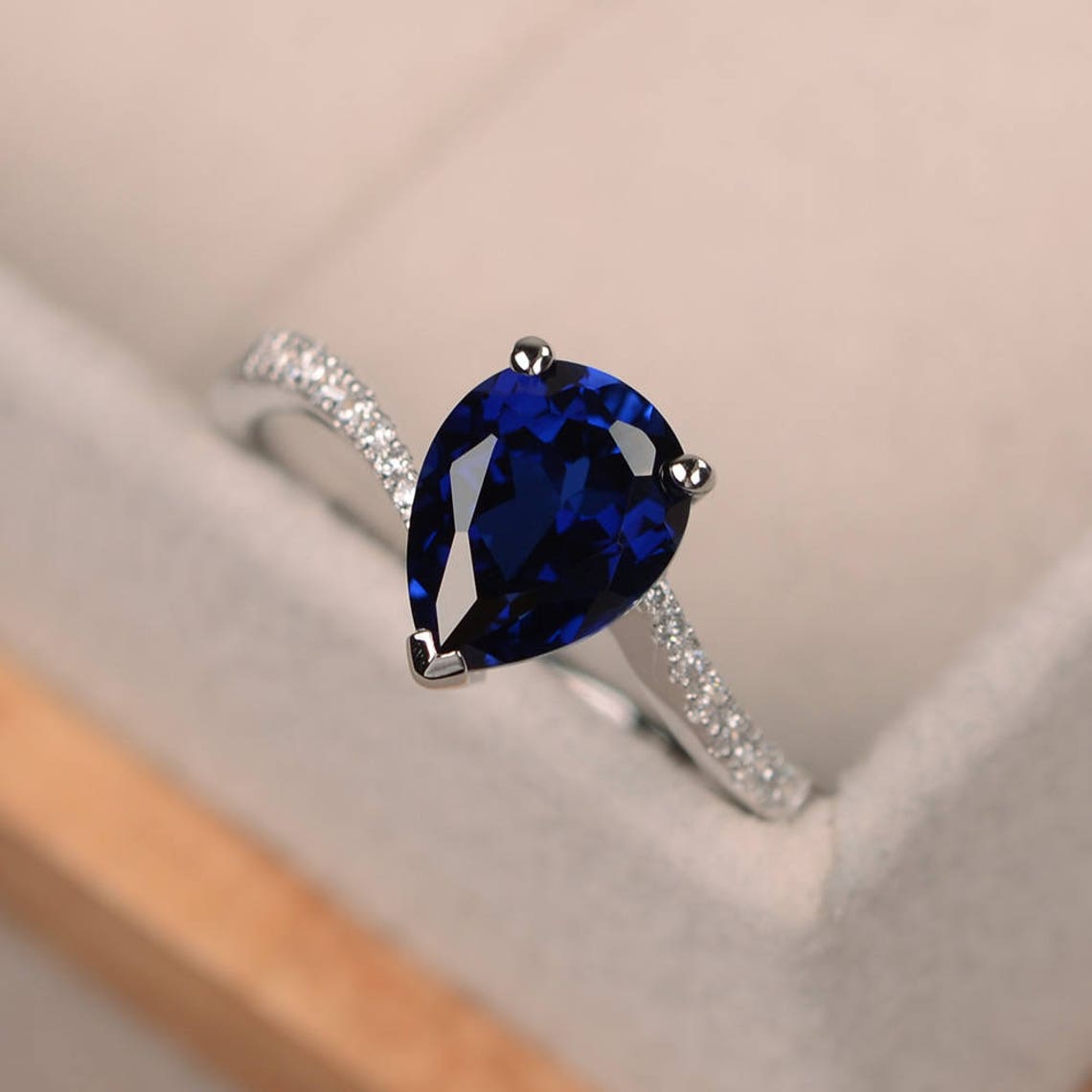 Sapphire Engagement Ring Pear Shaped Solid Sterling - Etsy