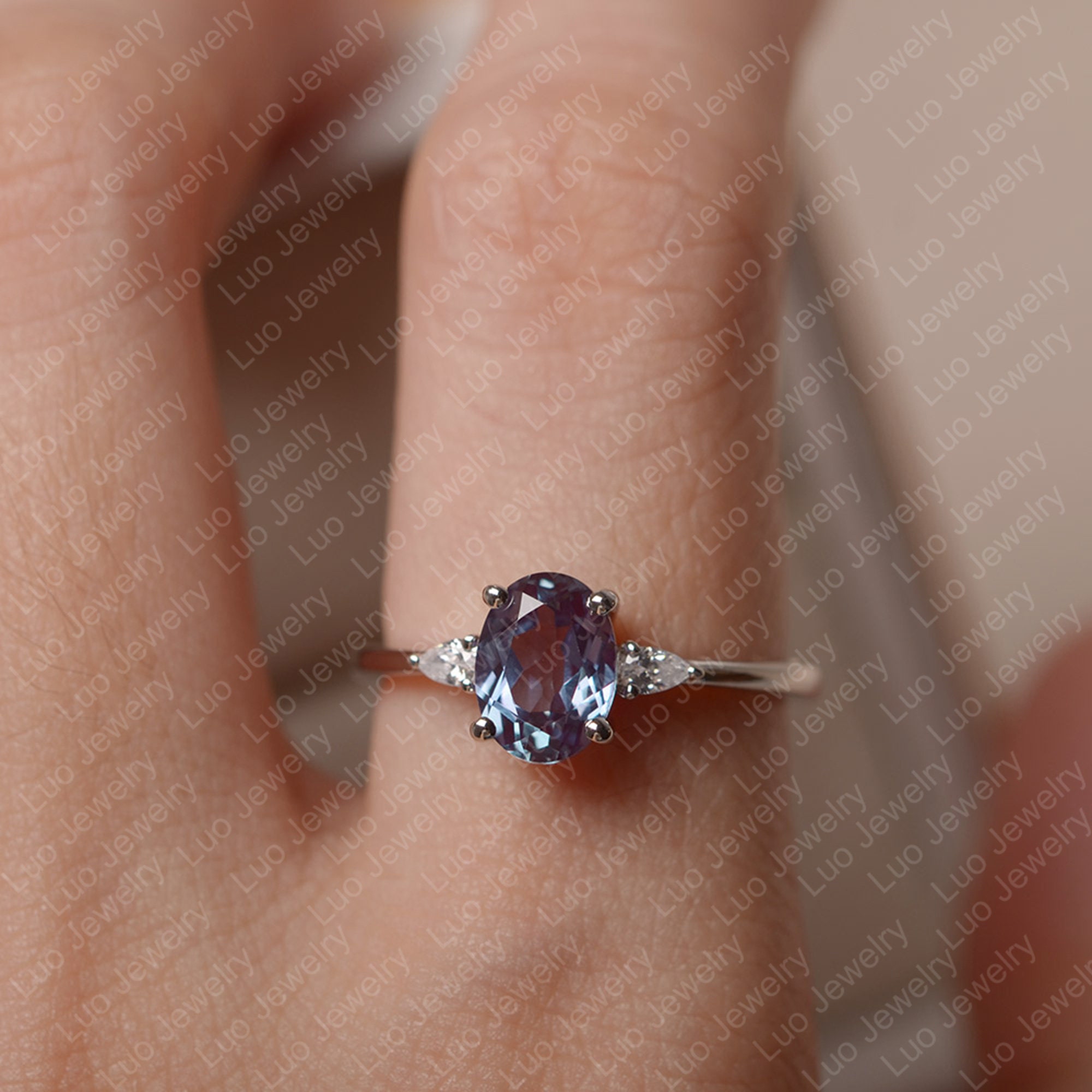 Alexandrite Ring Sterling Silver Engagement Ring Oval Cut | Etsy