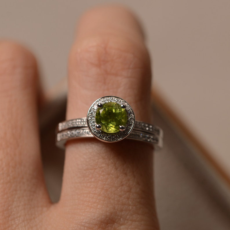 Peridot Ring August Birthstone Ring Round Cut Bridal Sets | Etsy