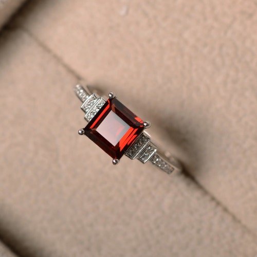 Garnet Ring Asscher Cut Engagement Ring January Birthstone - Etsy