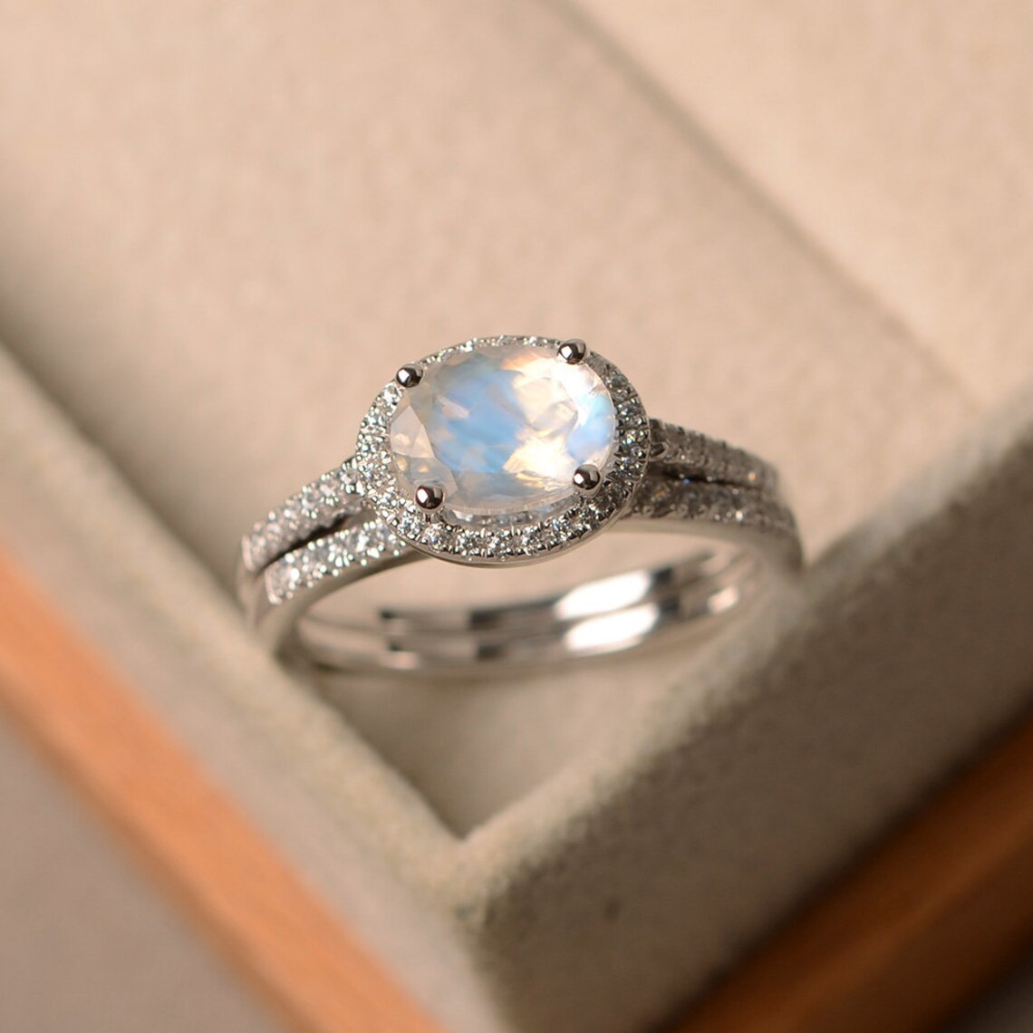 Blue Moonstone Ring Sethalo Ringoval Cut Gemstone June | Etsy