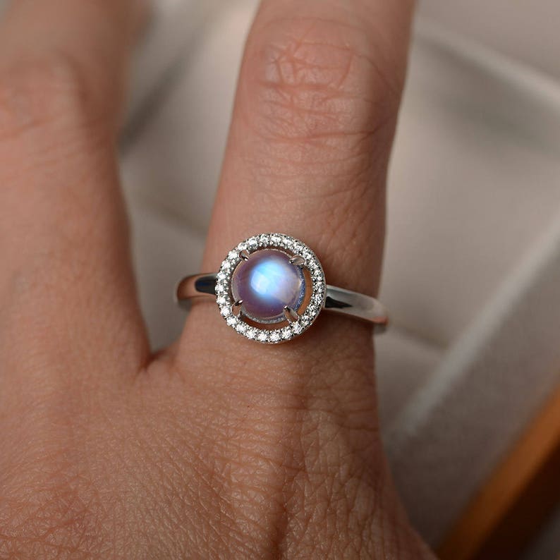Natural blue moonstone rings unique engagement rings June | Etsy