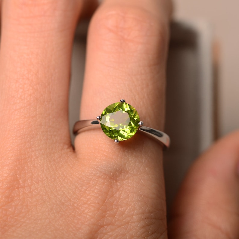 Solitaire Ring Natural Peridot Ring Brilliant Rings August | Etsy