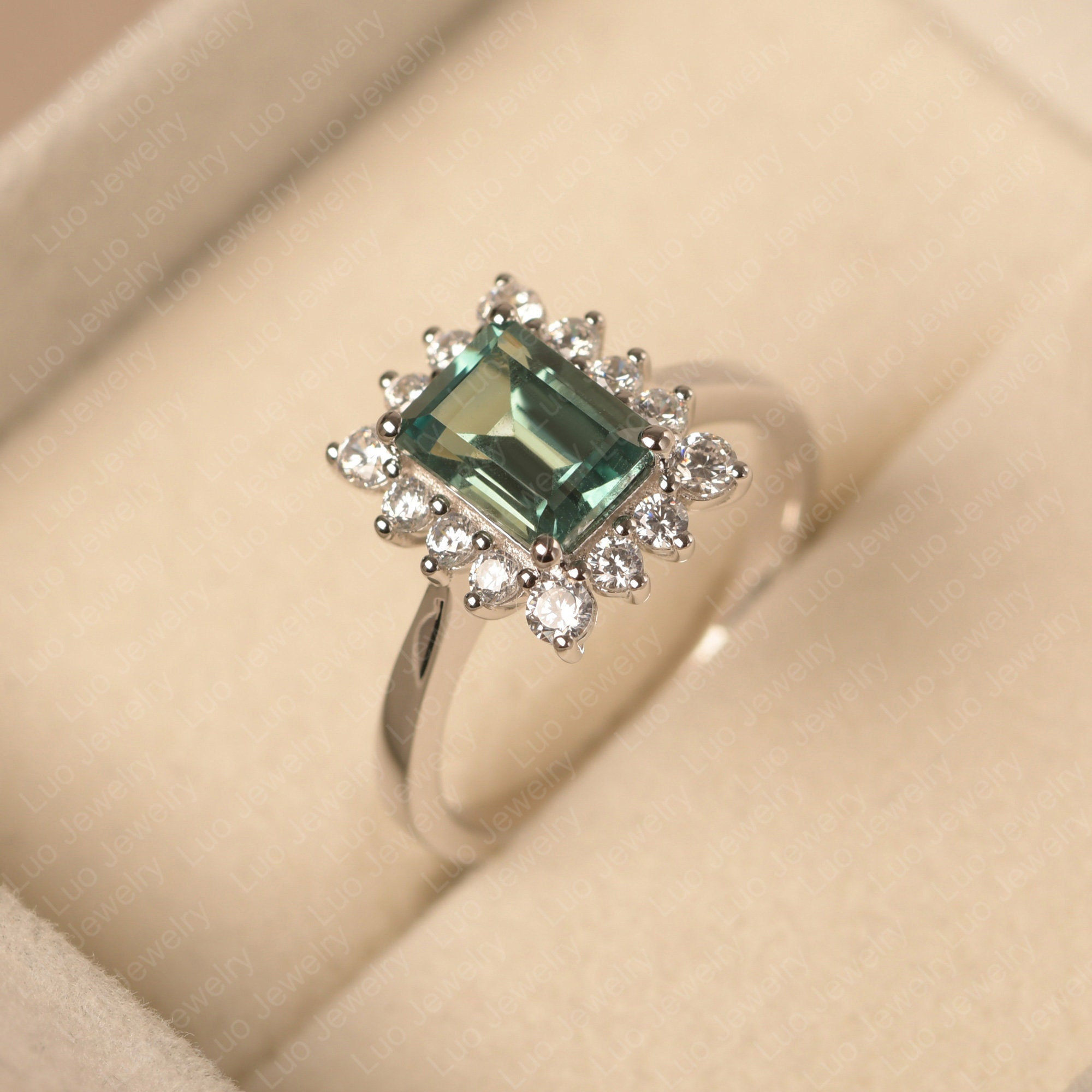 Emerald Cut Green Sapphire Statement Ring Gorgeous Halor - Etsy