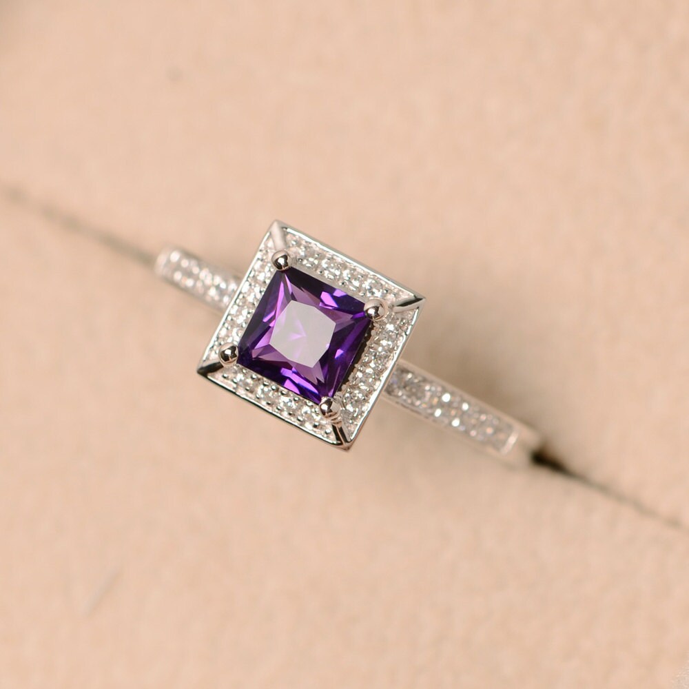 Amethyst ring purple gemstone ring sterling silver purple | Etsy