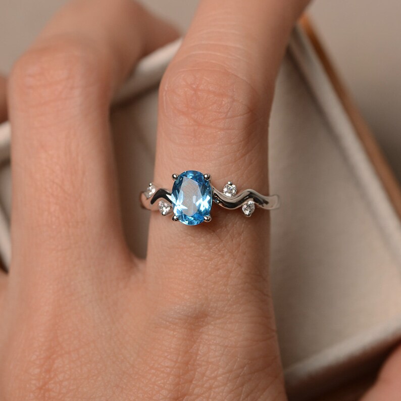 Swiss Blue Topaz Ring Oval Gemstone Ring Blue Gemstone Ring - Etsy