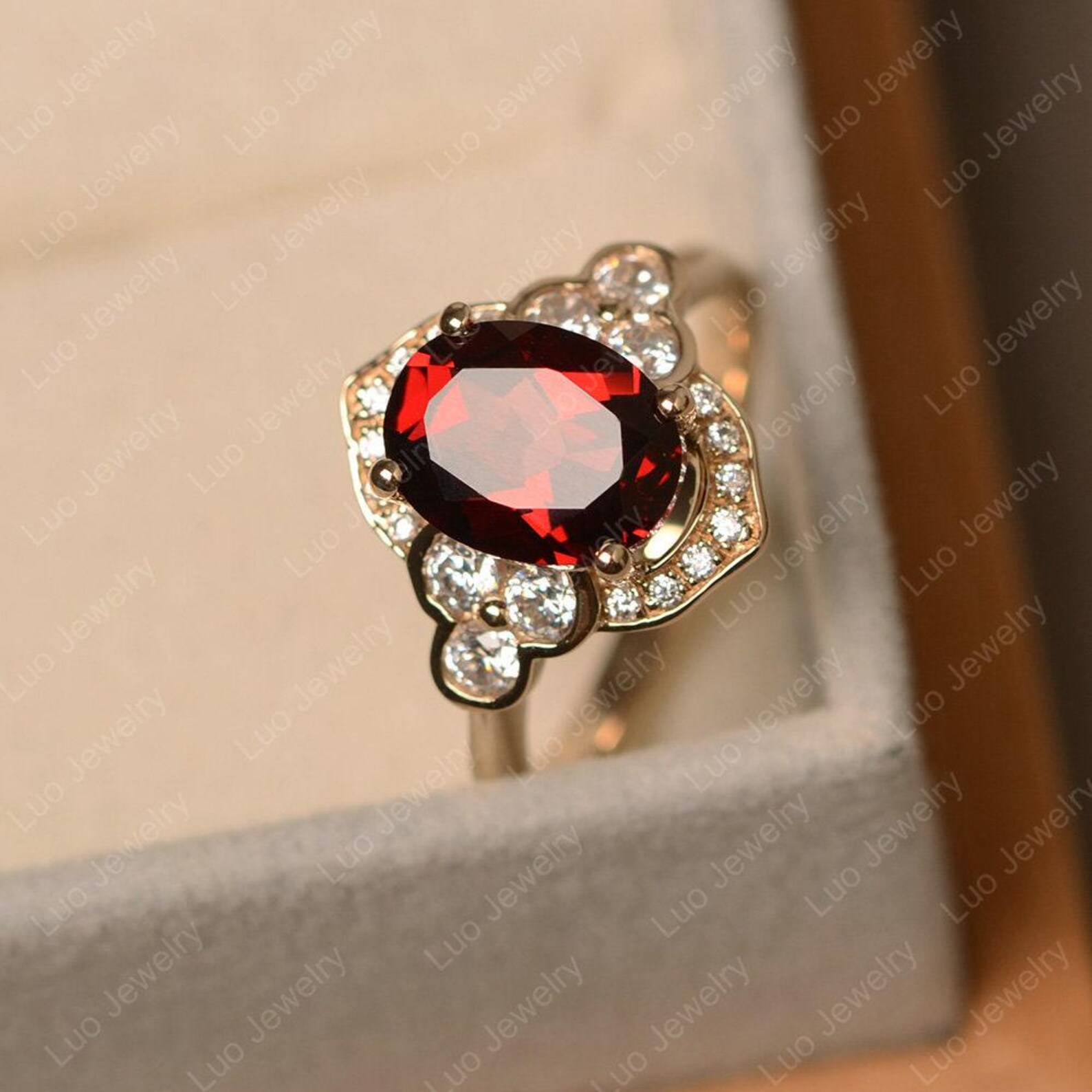 Garnet Ring, Oval Cut, January Birthstone Ring, Yellow Gold, Engagement ...