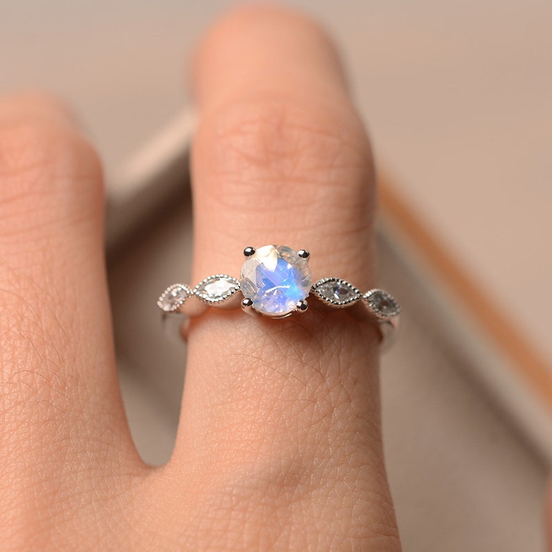 Natural Moonstone Ring Round Shape Ring 4-prong Ring Silver | Etsy