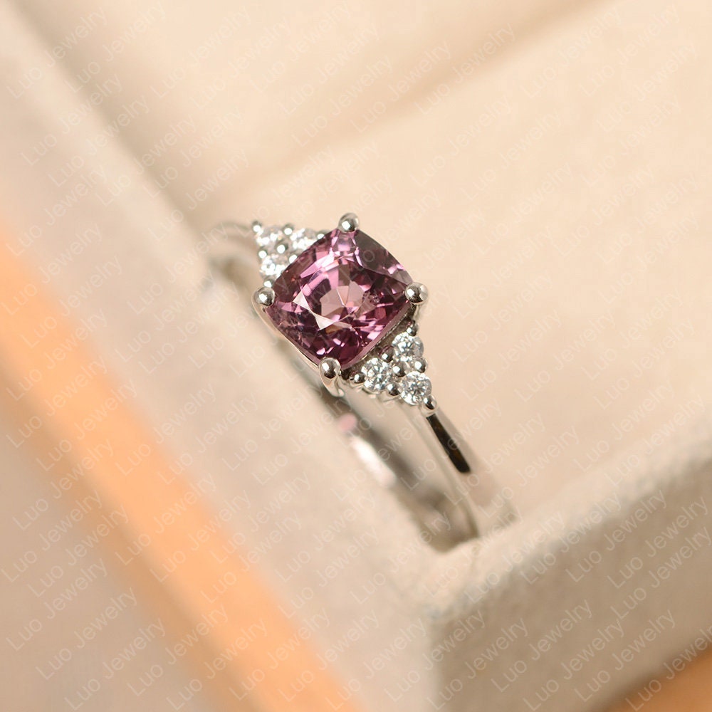 Pink Spinel Ring Cushion Cut White Gold Engagement Ring for | Etsy