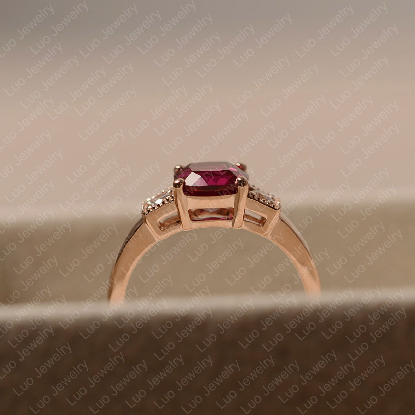 Lab Ruby Ring Cushion Cut Red Stone July Birthstone Rose - Etsy