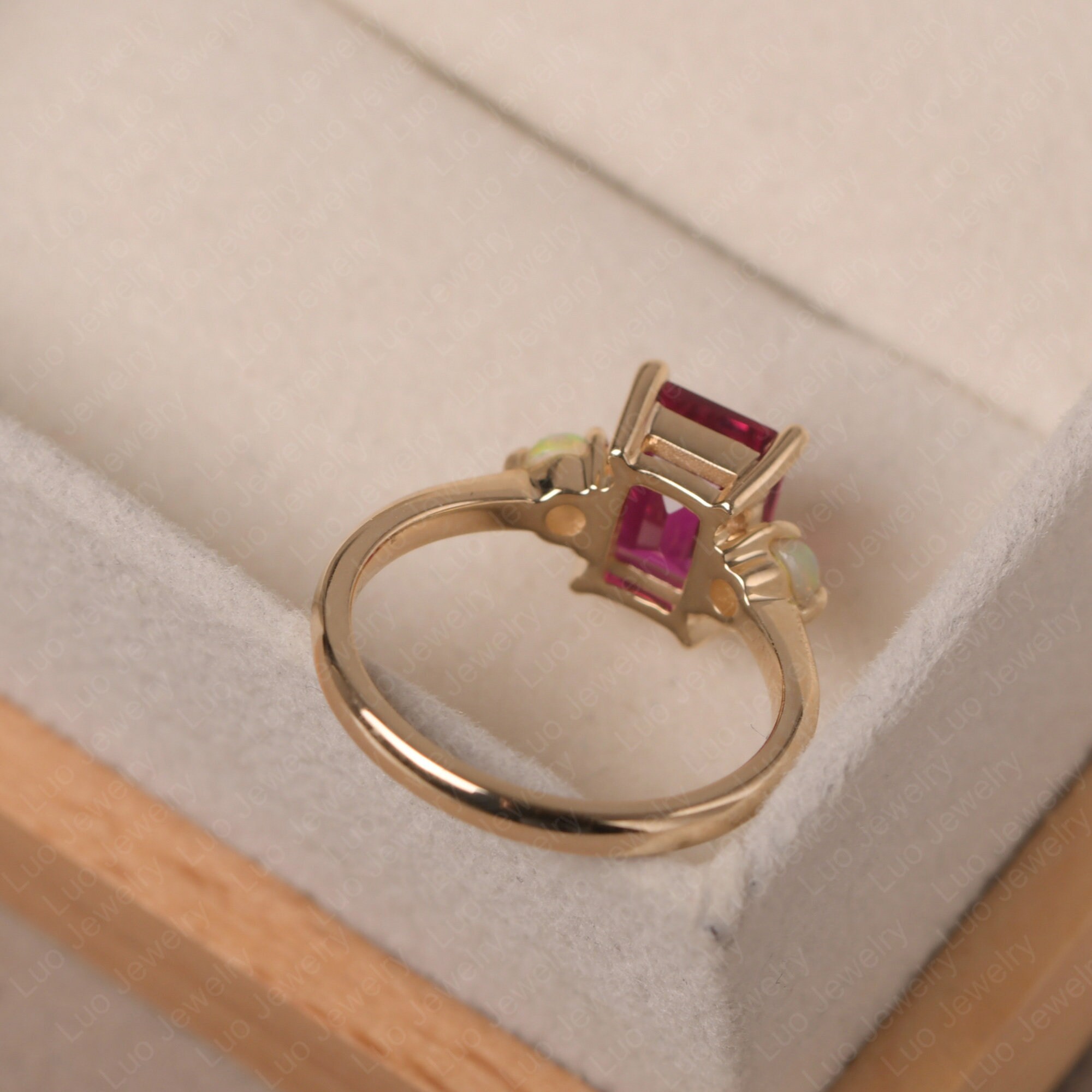 Vintage Ruby and Opal Engagement Ring Emerald Cut Three - Etsy