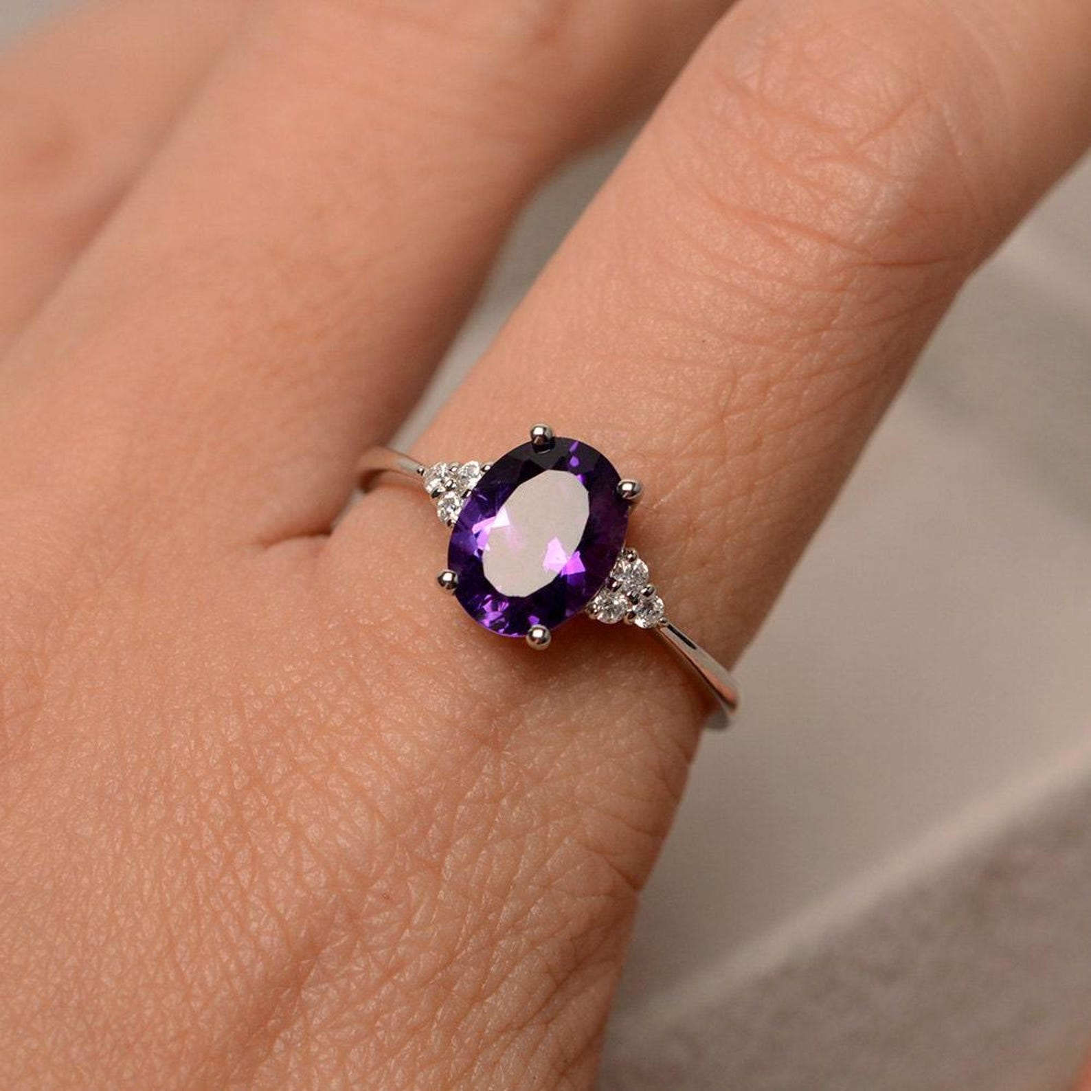 Purple Amethyst Ring, Statement Ring, February Birthstone, Oval Cut ...