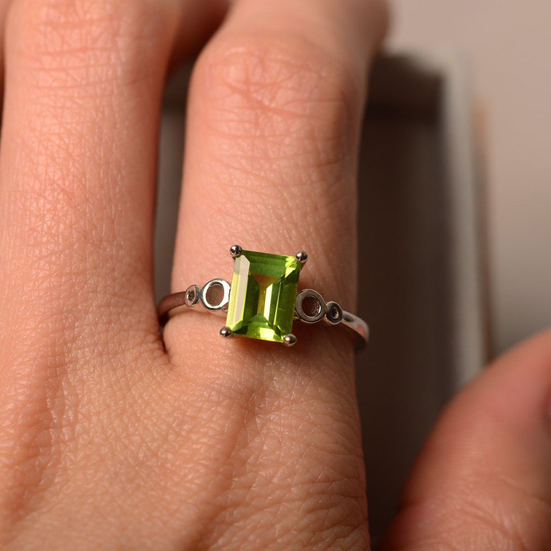 Peridot Ring Sterling Silver Solitaire Ring Natural - Etsy