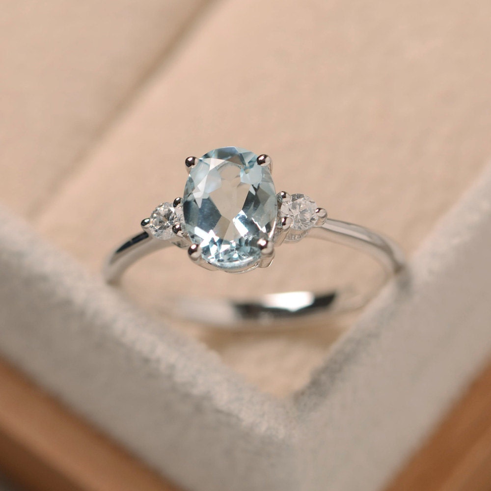 Aquamarine Ring Sterling Silver Oval Cut March - Etsy