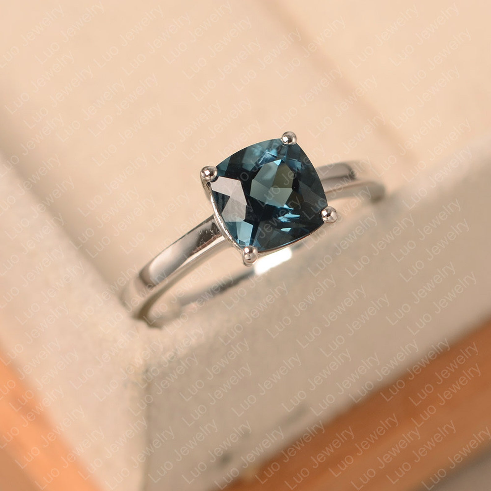 London Blue Topaz Ring Cushion Cut Blue Stone Ring Sterling | Etsy