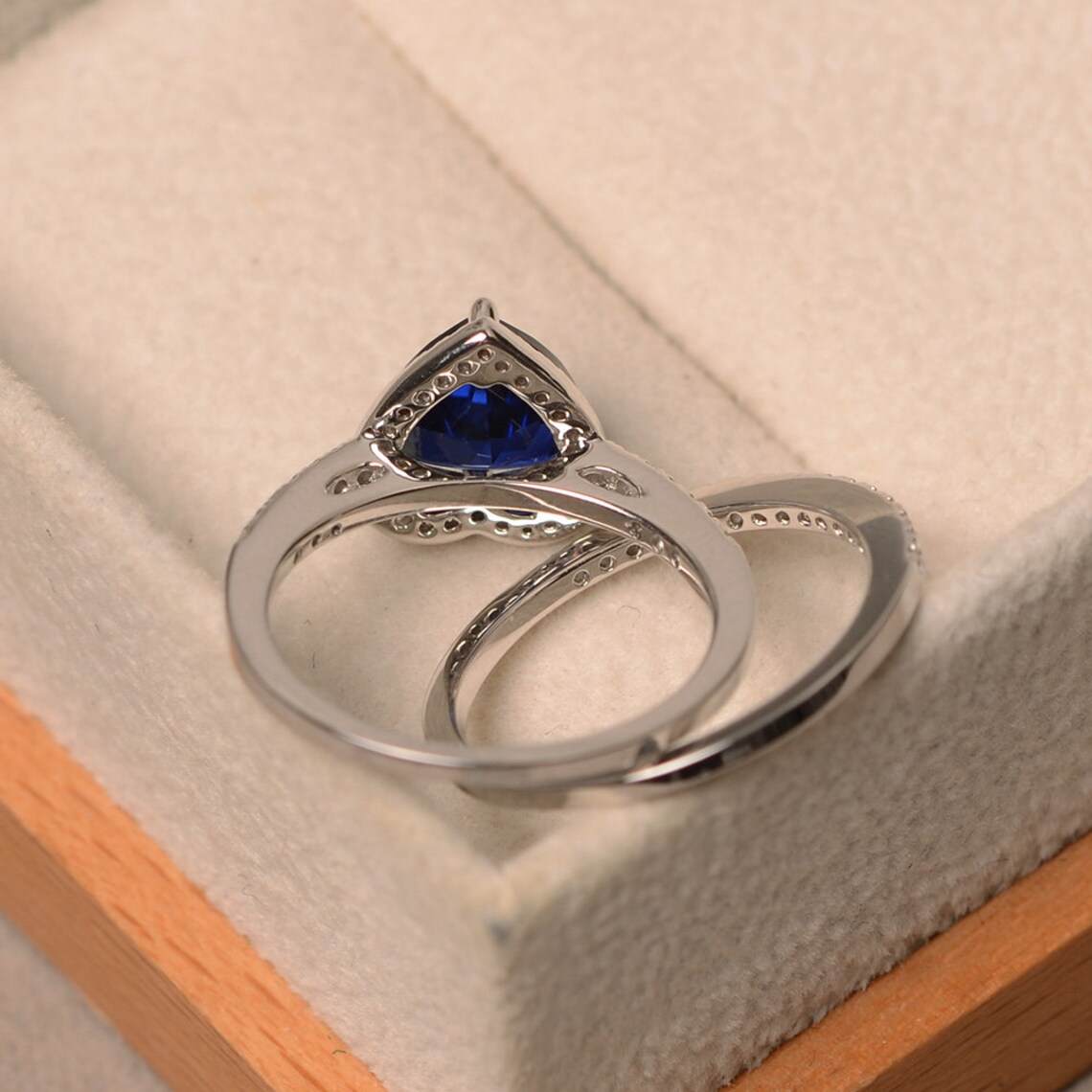Blue Sapphire Ring Silver Wedding Ring Sets September - Etsy