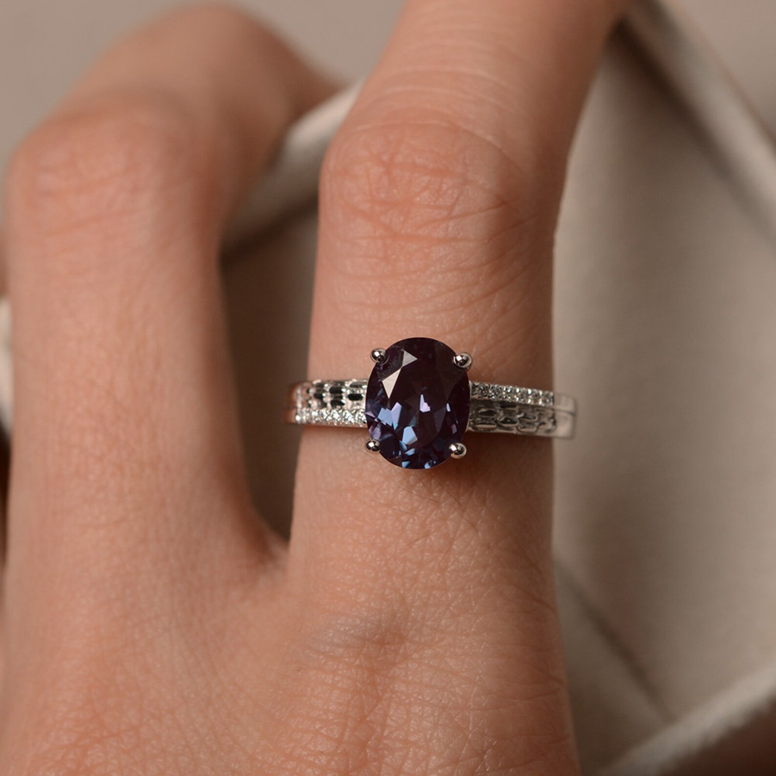 Lab Alexandrite Ring Engagement Ring Oval Cut Color - Etsy