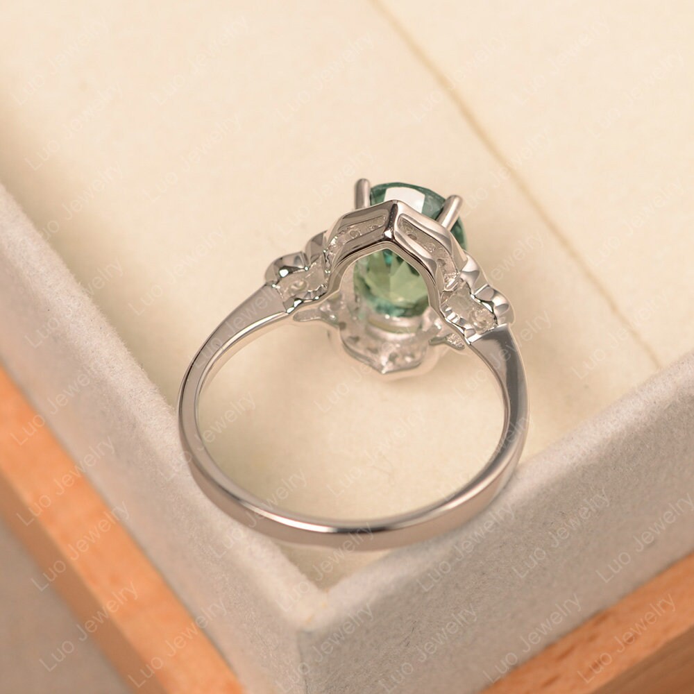 Lab Green Sapphire Ring Oval Cut Gemstone Sterling Silver - Etsy