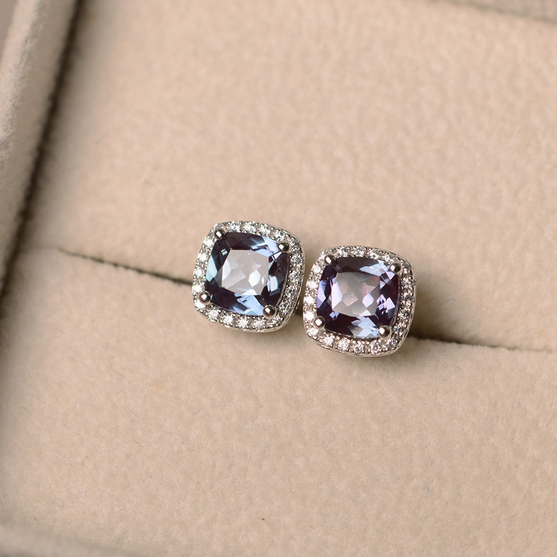 Lab Alexandrite Earrings Cushion Cut Color Changing - Etsy